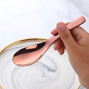 Bisda Thick Heavy Duty Soup Spoons, Set of 4, Stainless Steel Polished Asian Rice Table Spoon,Dishwasher Safe (Rose Gold)