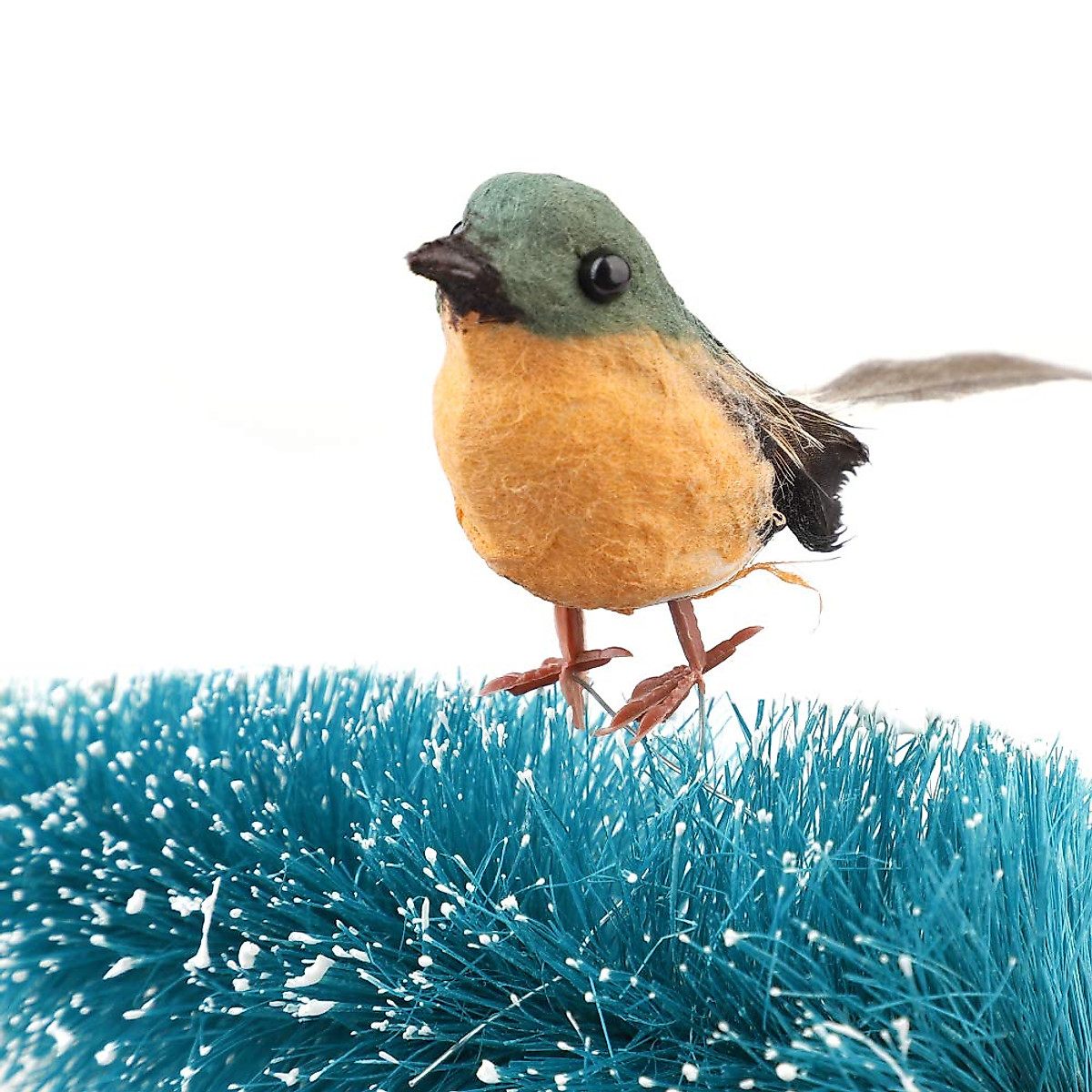 Rrut 12PCS Artificial Feathered Birds, Simulation Foam Birds Clip Robin Bird Hanging Pendant Christmas Tree Decoration Christmas Tree Ornament Home Garden Wedding Decor Orange