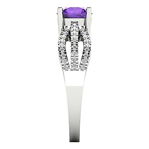 Clara Pucci 1.25 ct Round Cut Solitaire Genuine Natural Purple Amethyst Engagement Promise Anniversary Bridal Ring 18K White Gold 11