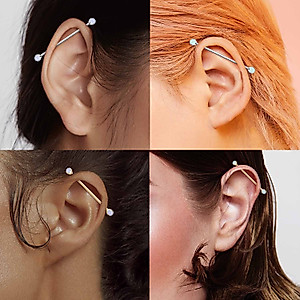 Industrial Bar 14G Industrial Earrings Surgical Steel Industrial Barbell Gold with Green Imitation Jade Industrial Piercing Jewelry Industrial Bar Piercing Body Piercing Jewelry 1 1/2 Inch 38mm