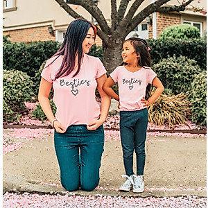 Besties Matching Mommy and Me Outfits Mom Daughter Shirts Mothers Day Outfits Mama Mini Clothing (S, Pink)