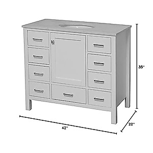 Horizon 42-inch Bathroom Vanity (Engineered Carrara/White): Includes White Cabinet with Engineered Carrara Countertop and White Ceramic Sink