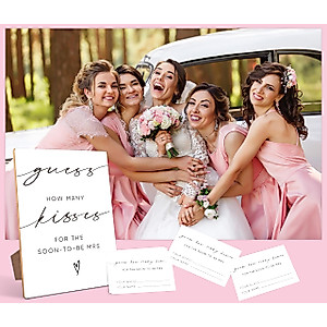How Many Kisses Bridal Shower Game, Bridal Shower Games, Bridal Shower Decorations, Bridal Party Decorations, Bachelorette Party Games,1 Wooden Play Sign with Stand and 50 Guessing Cards Set