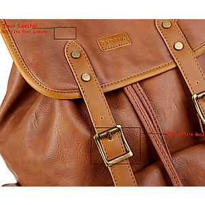 Leather 15.6 inch Laptop Backpack School College Backpack Satchel Bookbag Travel Business Backpack CN-01 (Brown)