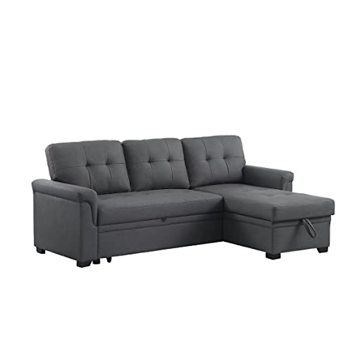 Lilola Home Lucca Performance Artificial Leather L-Shaped Pull-Out Sleeper Sofa Sectional with Reversible Storage Chaise and Solid Wood Frame, Gray