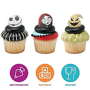 DecoPac The Nightmare Before Christmas Rings, Cupcake Decorations Featuring Jack, Sally, And Oogie Boogy - 24 Pack