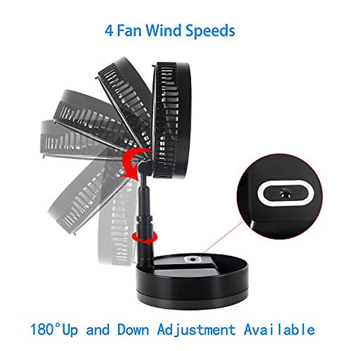 Upgraded Oscillating Fan Height Adjustable Folding and Portable Fan Rechargeable Battery Operated Fan with 4 Speeds Strong Wind for Home Office Travel, Camping, Battery Powered Fan 10800mAh(8.5-33.5h)