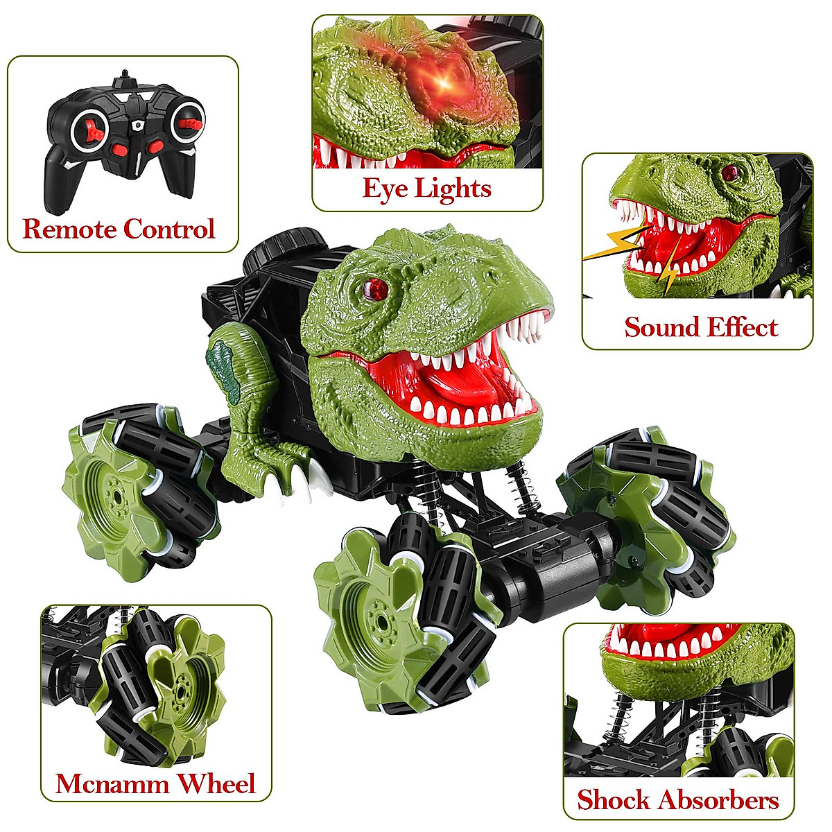 ZAYOR Monster Trucks for Boys,Dinosaur Remote Control Car with Music and Led Lights,Kids Outdoor Toys,360°Rotation RC Car Toys for Boys Age 5 6 7 8 9 10 11 12 As Birthday Gift