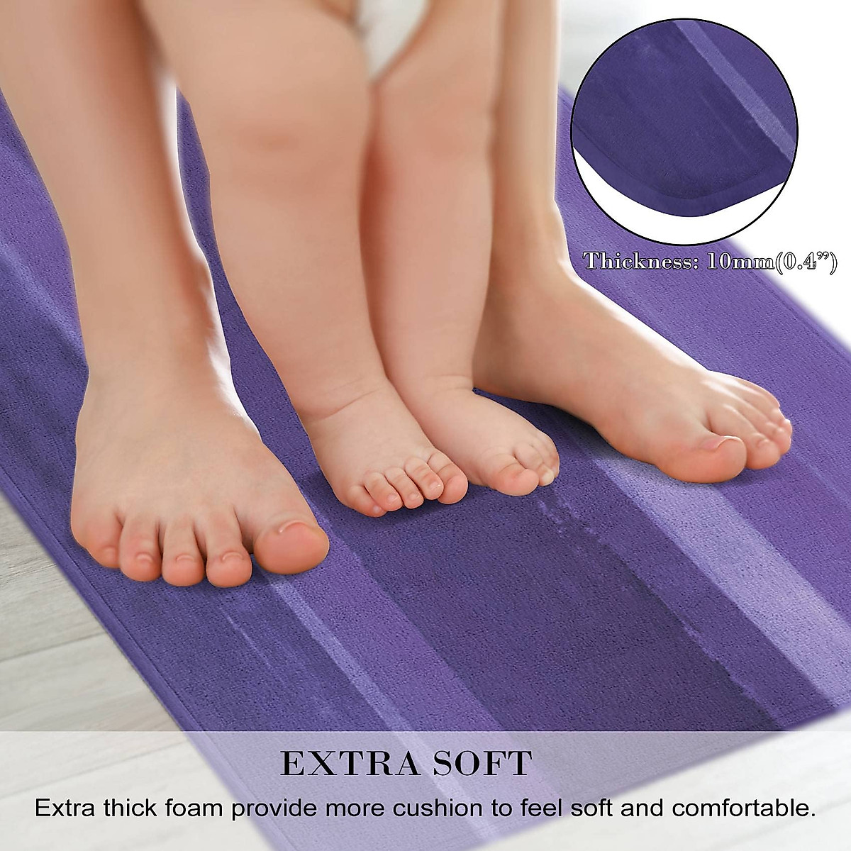 RYANZA 2 Pieces Kitchen Rugs, Abstract Anti Fatigue Non Slip Foam Cushioned Purple Art Painting Comfort Indoor Floor Mat Runner Rug Set for Laundry Office Sink Bathroom (17"x48"+17"x24")