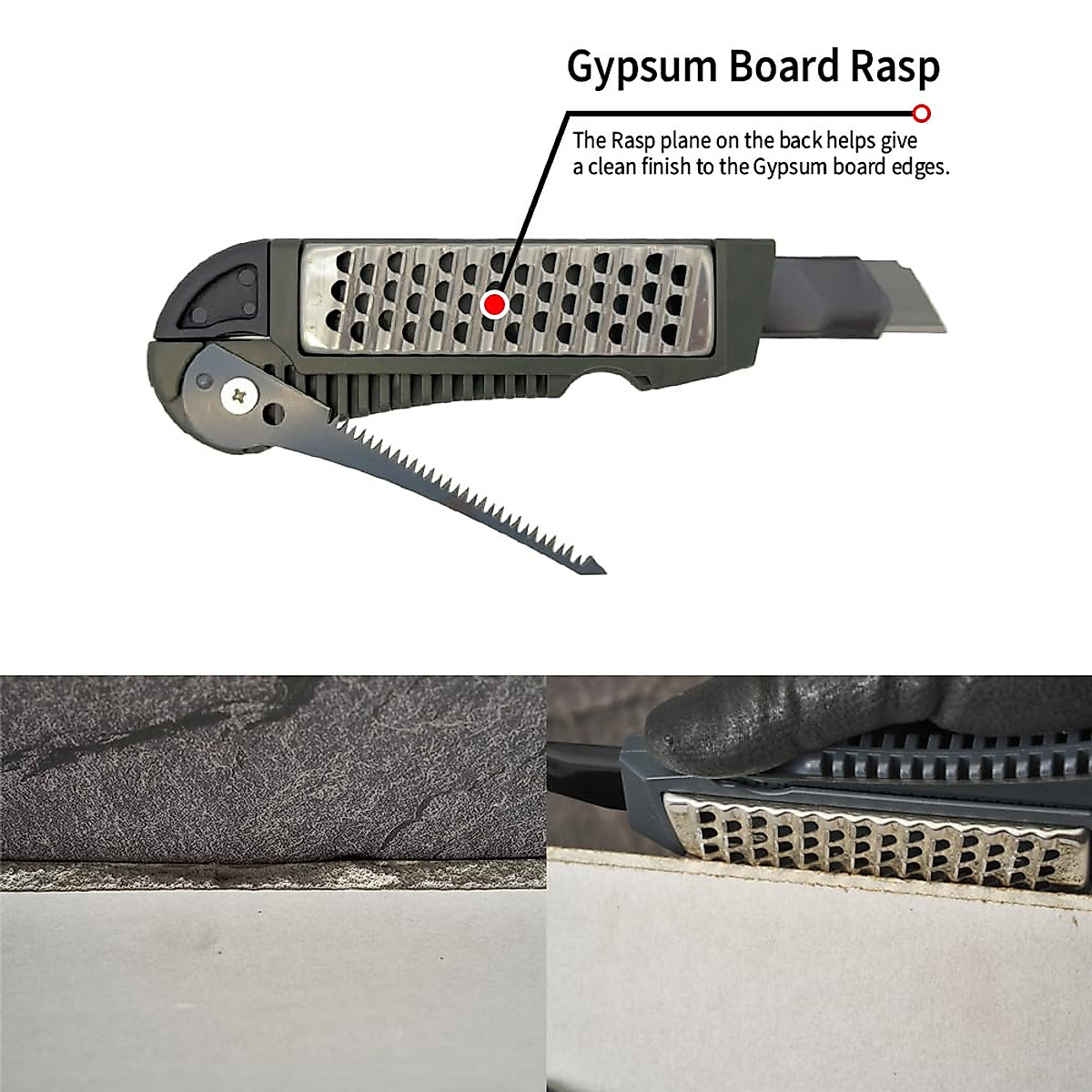 109TOOLs Drywall 4 in 1 Multi Knife Drywall Multi Tool Drywall Rasp Plaster Planer Jab Saw Tape Measure Hook 18mm SK-2 with High Durability Blade Best Premium utility knife