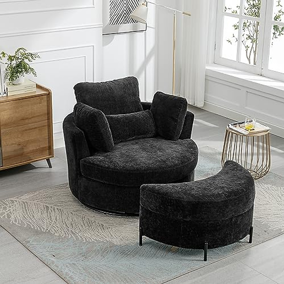 Oversized Swivel Accent Barrel Chair with Storage Bench Large Ottoman+4 Pillows,Comfy Upholstered 360 Recliner Sofa Club Chaise Leisure Round Loveseat Lounge Armchair for Living Room/Hotel/Nursery