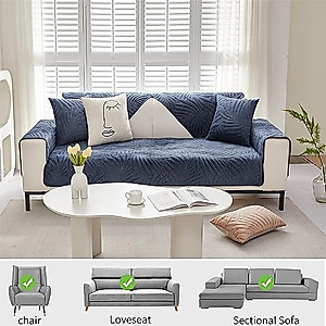 EXTLEZSA Velvet Sofa Slipcover Corner 3/2/1/4 Seater L Shape Embroidered Sofa Protector Thick Furniture Protector for Dogs Cats Kids (Navy Blue,30 * 50cm)