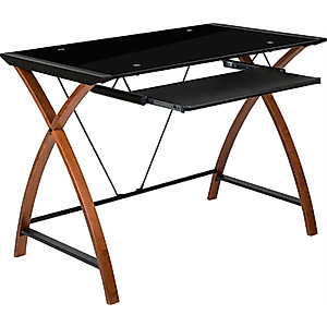 Flash Furniture Jude Black Glass Computer Desk with Pull-Out Keyboard Tray and Crisscross Frame