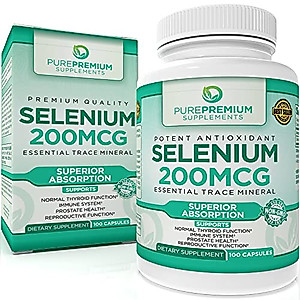 PurePremium Selenium Supplement (Selenomethionine) 100 Once Daily Selenium 200mcg Caps. Supports Immune System, Prostate and Reproductive Function - Essential Trace Mineral - Selenium 200 mcg