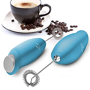 Zulay Kitchen Premium One-Touch Milk Frother for Coffee - Easy-Use Frother Handheld Foam Maker - Electric Whisk Drink Mixer for Cappuccino, Frappe, Matcha and Hot Chocolate (Metallic Ice Blue)