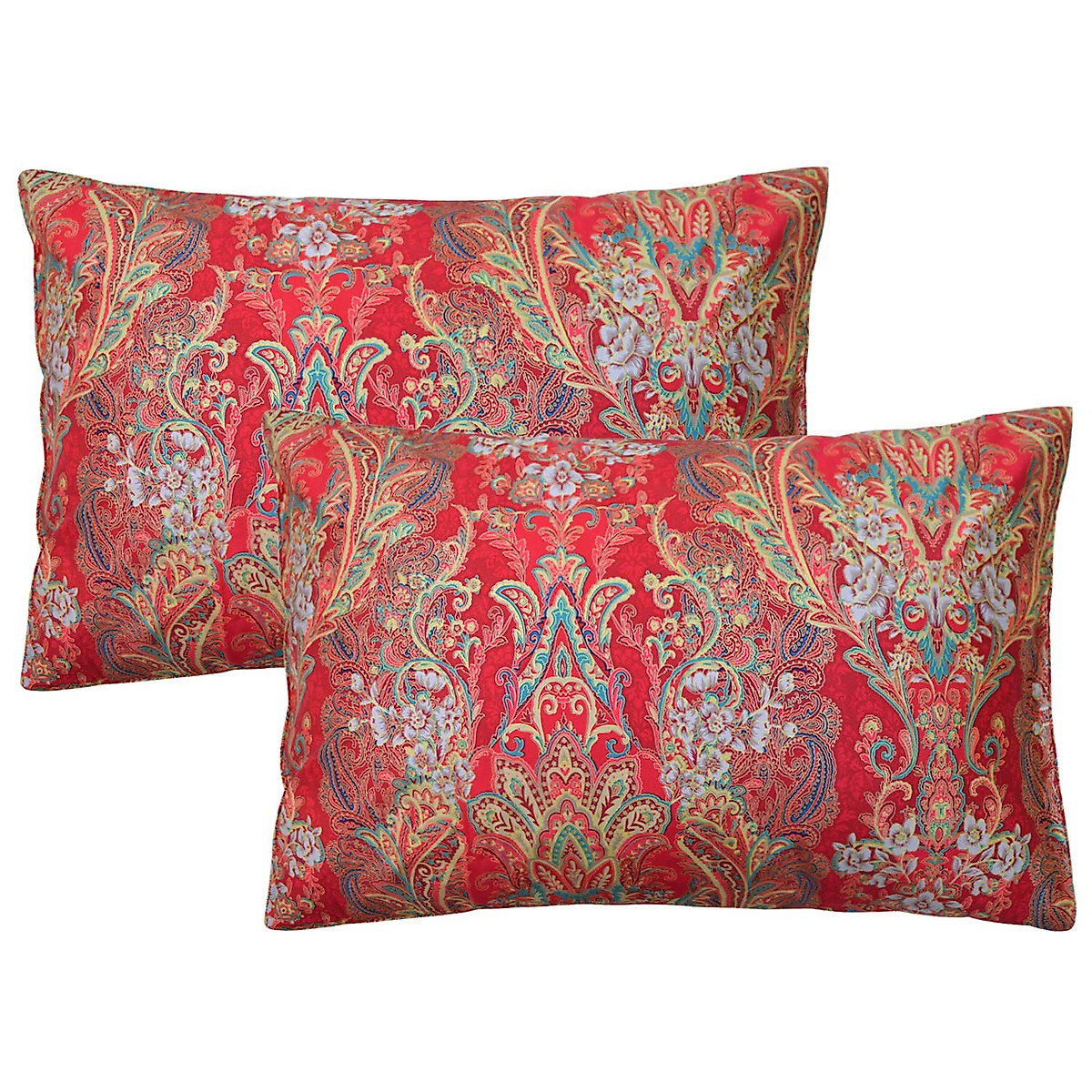 Softta Boho Bedding California King 3 Pcs Paisley Damask Pattern Bohemian Duvet Covers Quality red and Gold 100% Egyptian Cotton 1000 Thread Count Super Soft