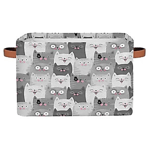 Storage Basket Bin, Animal Cats Funny Pattern Large Collapsible Storage Cube Box with Handle Durable Waterproof Closet Shelf Organizer for Toy Nursery Bedroom Laundry Basket, 1 Pcs