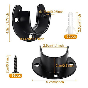 JMIATRY 12 PCS Closet Rod Brackets 1 Inch Closet Pole Socket Metal Closet Rod Brackets Heavy Duty Closet Rod Support Bracket U-Shaped Open Black Closet Rod Holders with Screws