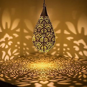 Gardsee Hanging Solar Light Outdoor Boho Solar Lantern for Patio,Lawn or Pathway Vintage Garden Decor Bronze Metal Lights Waterproof Warm LED