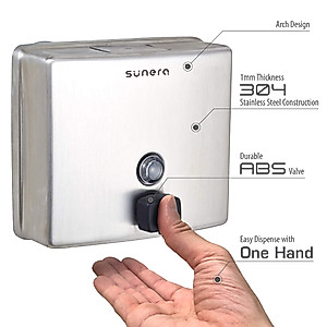 SUNERA Commercial Liquid Soap Dispenser Wall Mount Hand Soap Dispenser 1000ml liquid soap lotion Dispesner for Bathroom Kitchen Refillable 304 Stainless Steel Brush