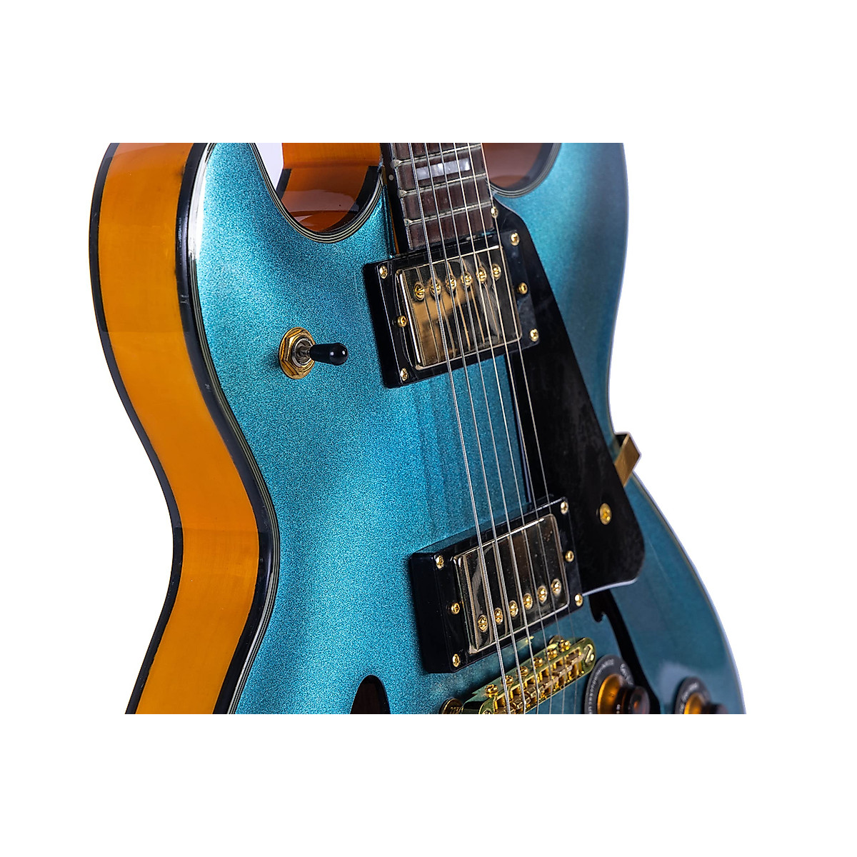 Acoustic Semi-Hollow-Body Electric Guitar, 6 Strings, Stainless Steel Frets, Full Size,Playing Jazz, Solo For Beginners Starters Intermediates and Professionals Right Handed Color Sky Bule