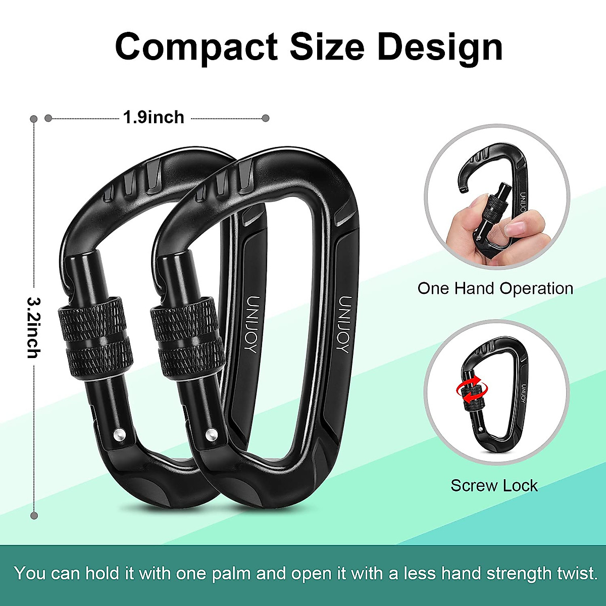 Unijoy Carabiner - Locking Caribeaner Clip: Heavy Duty Carabiner Clips for Hammock and Backpack | 12KN Aluminium Caribeaner