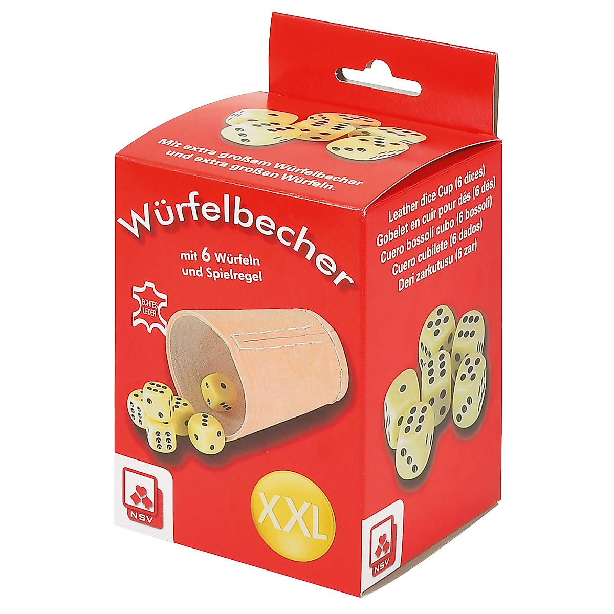 Nürnberger Spielkarten-Verlag GmbH NSV 6021 Dice Cup Leather with 6 Dice and Instructions in Folding Box XXL Dice Game