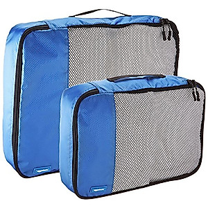 Amazon Basics Packing Cubes for Travel, Packing Organizers Set, 4-Piece-Set (2 Medium And 2 Large) With Double Zipper Pulls and Mesh Top Panel, 100% Durable Polyester, Blue
