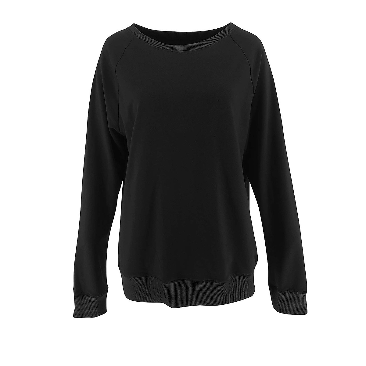 PRETTODAY Women's Casual Crew Neck Sweatshirts Raglan Long Sleeve Solid Tunic Tops Loose Pullovers Black