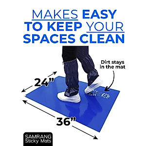 Samrang Sticky Pads, Cleanroom Sticky Mats for Construction 24" x 36" Adhesive, Walk Off Tacky Mat for Construction Lab-Room Hospital to Capture Dirt and Debris,30 Sheets per Pad (Blue) (4)