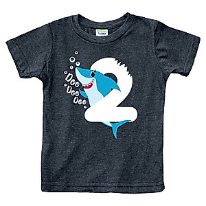 2nd Birthday Shirt boy Baby Shark Second Two 2 Year Old Toddler Outfit Shark doo (US, Age, 3 Years, Charcoal Black - Blue Shark)