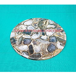 12" Inch Round Brown Grey Agate Coffee Table with Hair Pin Style Metal Base, Agate Table, Stone Coffee Table, Agate Table Top, Agate Round Coffee Table, Agate Side Table Home Decor