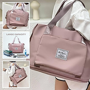 Large Capacity Folding Travel Bag, Lightweight Waterproof Luggage Bag, Expandable Travel Duffel Bag, Dry Wet Separated Gym Tote Bag, Weekender Overnight Bag for Women and Man (Pink)