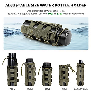 ZXXSFM Molle Pouch Water Bottle Holder for Backpack, Tactical Water Bottle Holder Use with Strap, Adjustable Straps Water Bottle Carrier Bag for 20 32 36 48 Oz Water Bottle(Green)