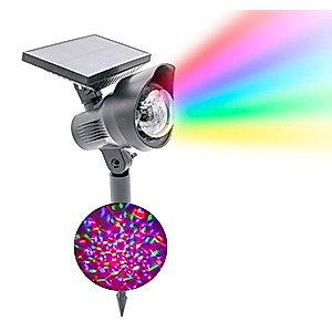 5 STAR SUPER DEALS Solar Outdoor Color Projector LED Spotlight - Rotating RGB Color Changing Disco Strobe Ground Lights - Outdoor/Indoor Waterproof Garden Landscape Yard Lights