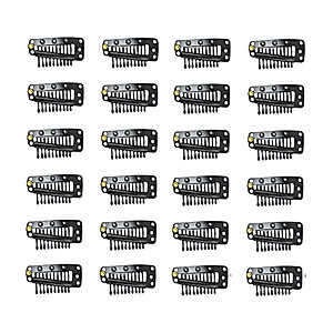 24 Pcs/lot Metal Snap Clips for Hair Extensions, Wigs, Hairpieces and Accessories - 36mm 10-teeth Combs (Black)