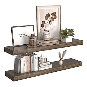 Floating Shelves for Wall, Natural Wood Shelf, Rustic Home Decor for Bathroom Kitchen Bedroom, 30 inch Hanging Mounted Invisible Bracket, Walnut Set of 2