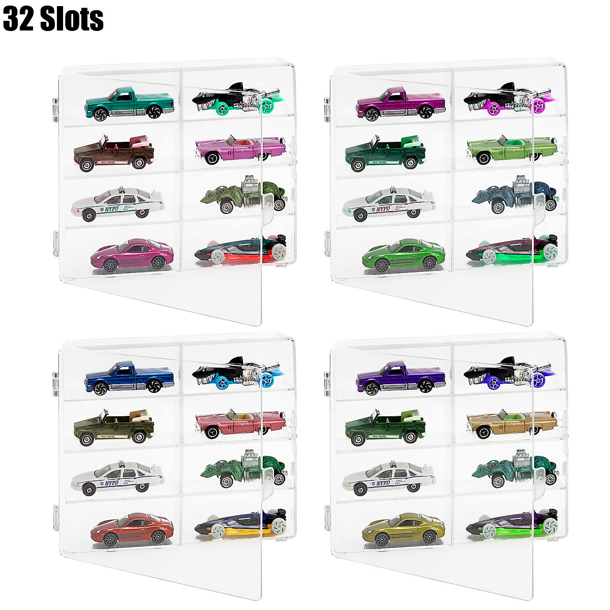 KISLANE Acrylic Display Case Compatible with Toy Cars, Matchbox Cars, 32 Slots Display Case for Toy Cars, Matchbox Cars(Extra Large-32 Slots)
