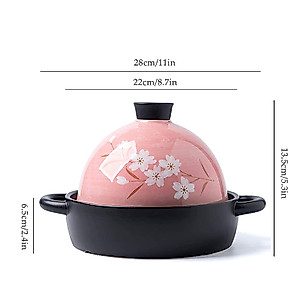 1.9L Cherry Blossoms Tagine Pot, Moroccan Ceramic Braised Stewed Pot - Cooking and Stew Casserole Slow Cooker