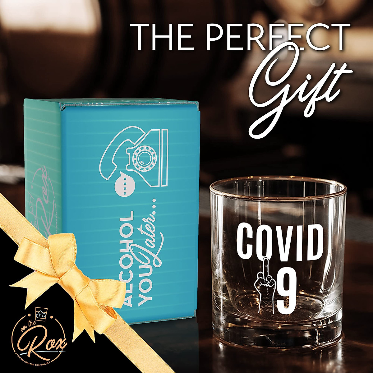 Funny Bourbon Gifts for Men - Whiskey Birthday Glass Gift Idea for Men Women - 11 Oz Dad Gifts Quarantine Scotch Drinking Glasses - Low Ball Rocks Mugs Social Distance Ideas for Man Bar Accessories