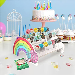 Sntieecr 35 Holes Rainbow Wooden Cake Pop Stand Lollipop Holder for Dessert Table, Cake Pop Display Stand Fit 0.16''/4mm Lollipop Sticks for Birthday Parties Weddings Baby Showers Anniversaries