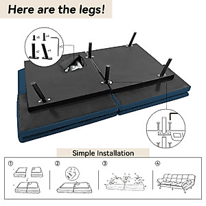 Hcore Bed, Memory Foam Sleeper Sofa,Futon Couch Sofabed, Blue