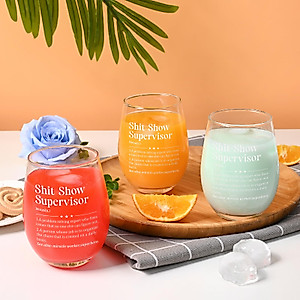 DAZLUTE Boss Lady Gifts for Women Her, Shit Show Supervisor Wine Glass, Unique Thank You Gifts for Boss Lady Women Coworker Manger Director, Boss’s Day Birthday Christmas Gifts for Supervisor, 17 OZ