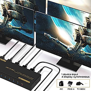 4K HDMI Splitter 1 in 4 Out, HDMI Splitter 1 Input 4 Output Support 4K 60Hz Full HD 1080P and 3D, Compatible with Xbox PS3/4 Roku Blu-Ray Player