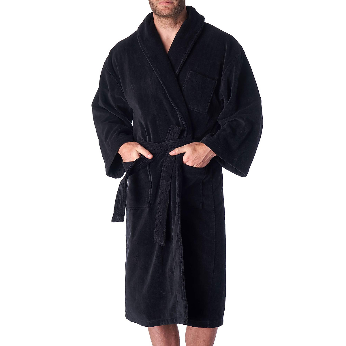 Alpine Swiss Pure Cotton Mens Terry Cloth Bathrobe Super Absorbent Spa Robe BLK XLXXL