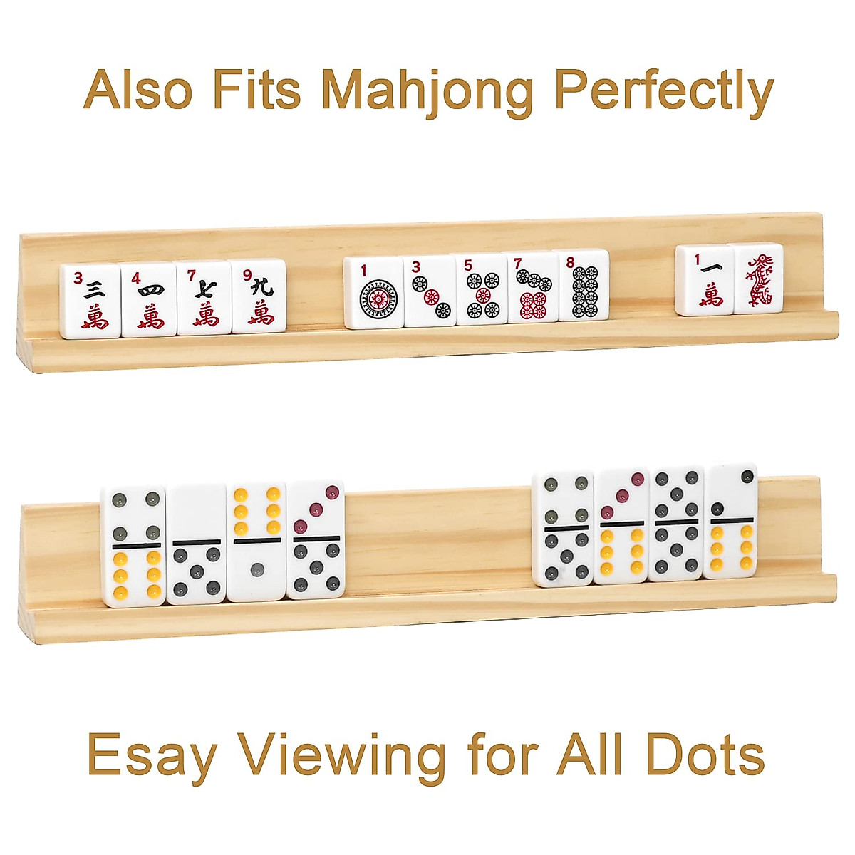 Domino Racks Set of 8, Mexican Train Dominoes Trays, Wooden Domino Holders for Mexican Train, Chickenfoot Combo, Mahjong and Other Dominoes Games13.97 x 2 x 1.18 Inches - Dominoes NOT Included