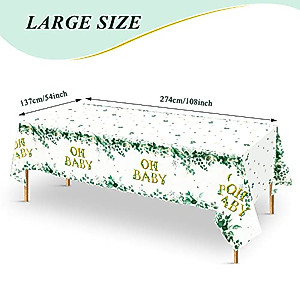 3 Packs Sage Greenery Oh Baby Plastic Tablecloths Baby Shower Party Decorations Eucalyptus Leaf Tablecloth Gold Foil Disposable Green Leaves Eucalyptus Table Cover for Home Sage Neutral Party Supplies