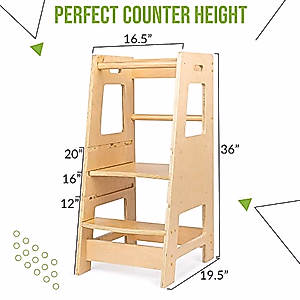 KidzWerks Child Standing Tower, Wood Step Stools for Kids, Toddler Step Stool for Kitchen Counter, The Original Kitchen Stepping Stool, Adjustable Platform, Natural Wood
