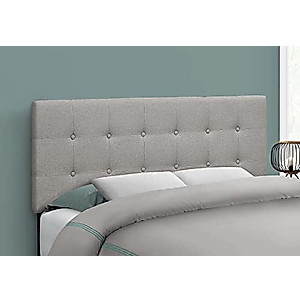 Monarch Specialties 6003F, Bedroom, Upholstered, Transitional Bed-Full Size Headboard, Grey Linen-Look
