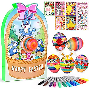 Sanlebi Easter Egg Decorating Kit Spinner - Easter Basket Stuffers Easter Egg Dye Kit with 5 Plastic Eggs and 12 Coloring Markers,Easter Egg Coloring Kit Machine for Kids Adults